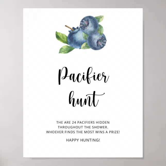 Blueberry - pacifier hunt baby shower game poster | Zazzle