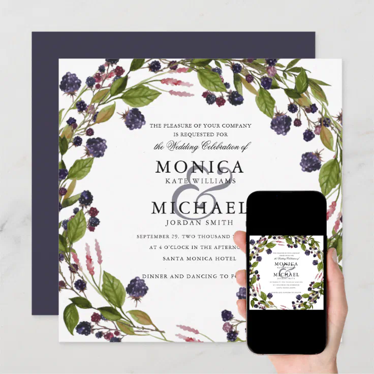 Blueberry | Rustic botanical wedding Invitation | Zazzle