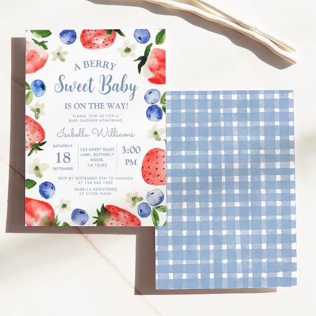 Blueberry Strawberry Berry Sweet Baby Shower Invitation | Zazzle