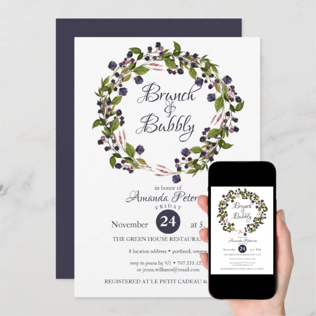 Blueberry | WEDDING BRUNCH & Bubbly Invitation | Zazzle