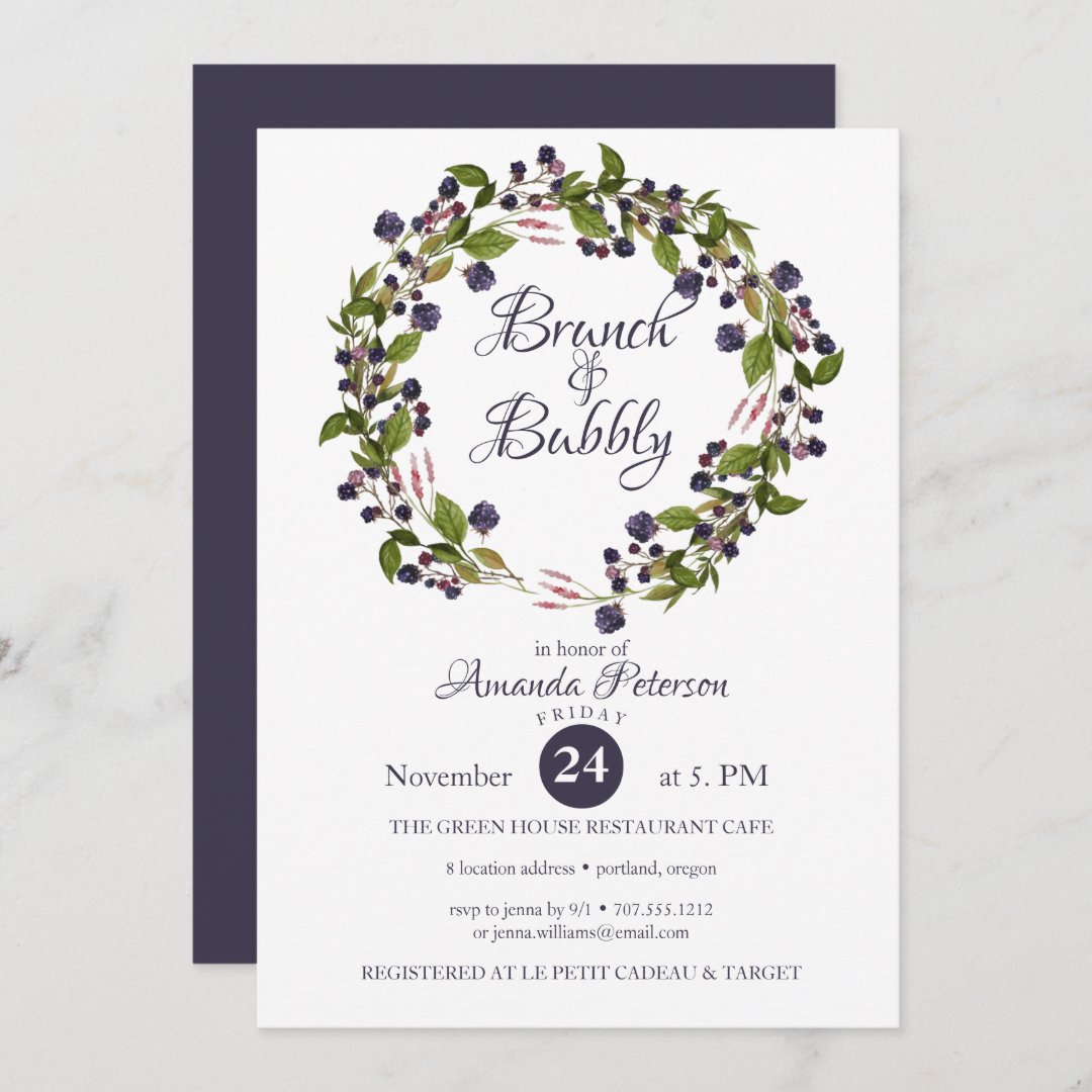 Blueberry | WEDDING BRUNCH & Bubbly Invitation | Zazzle