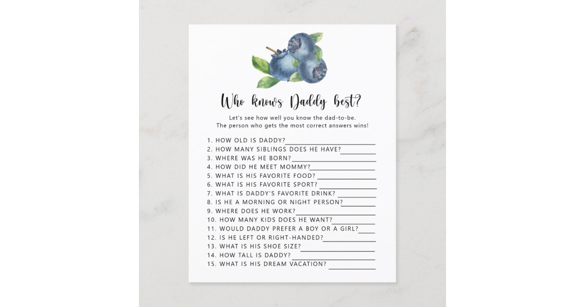 Blueberry - Who knows daddy best game | Zazzle