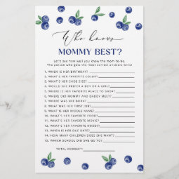 Blueberry Who knows mommy best baby shower game | Zazzle