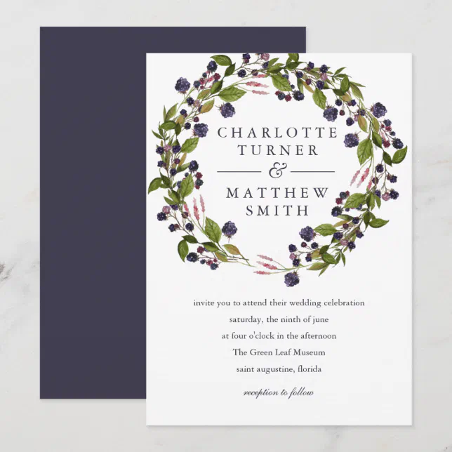 BlueBerry | Wreath Wedding Invitation | Zazzle