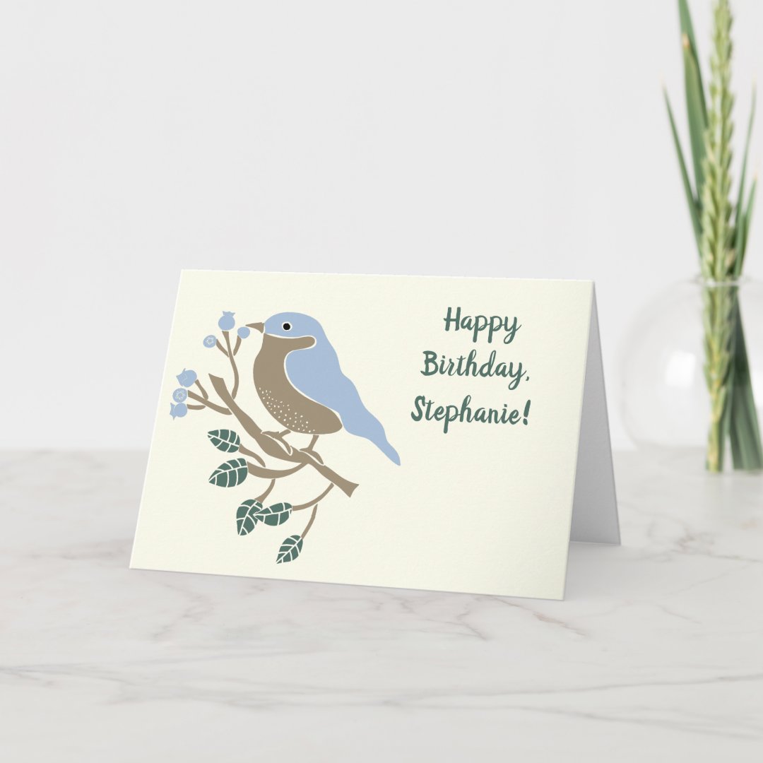 Bluebird and Blueberries Personalized Birthday Card | Zazzle