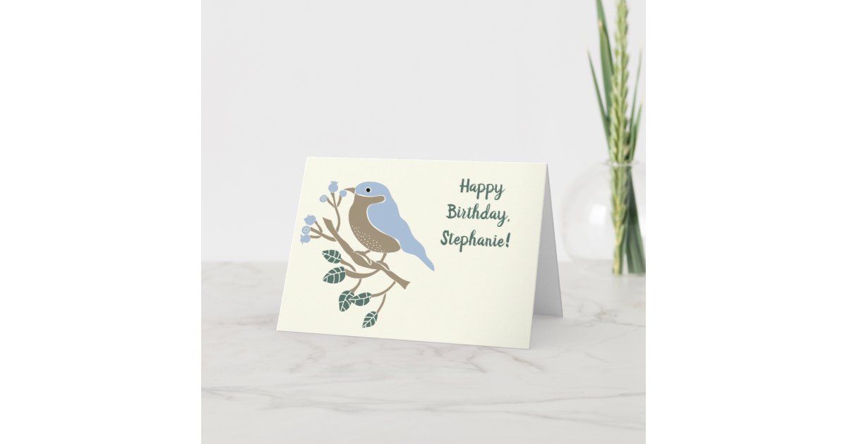 Bluebird and Blueberries Personalized Birthday Card | Zazzle