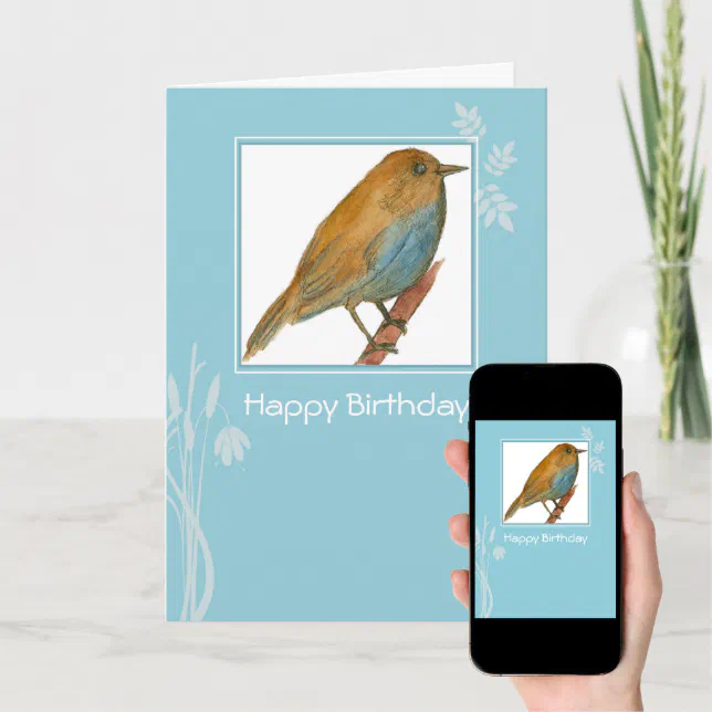 Bluebird Drawing Watercolor Happy Birthday Card | Zazzle