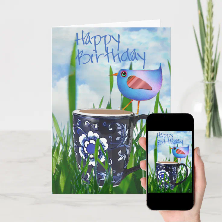 Bluebird of Coffee Happiness Happy Birthday Card | Zazzle