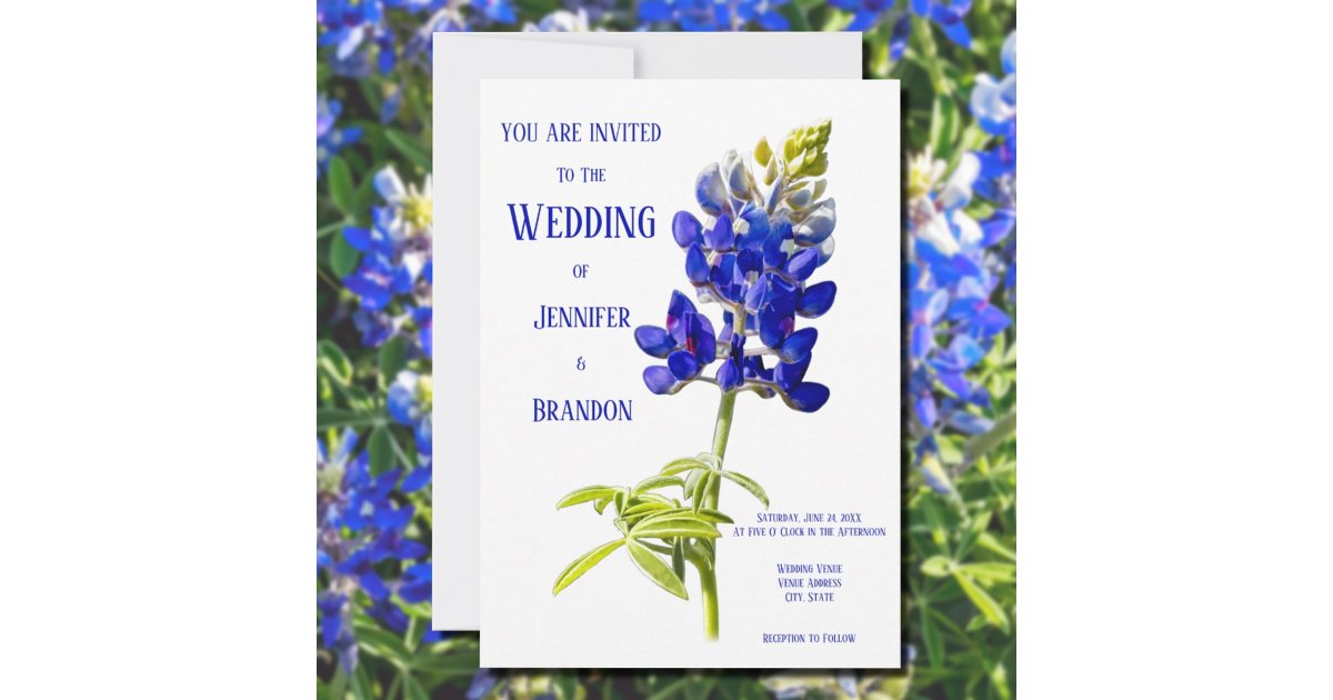Bluebonnet Floral on White, Wedding Invitation | Zazzle