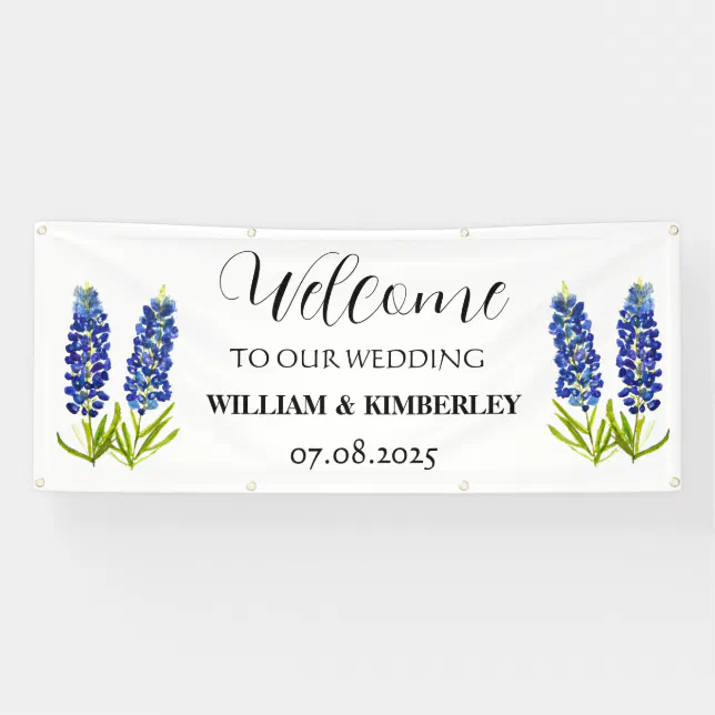 Bluebonnets Blue Floral Rustic Elegant Wedding Banner | Zazzle