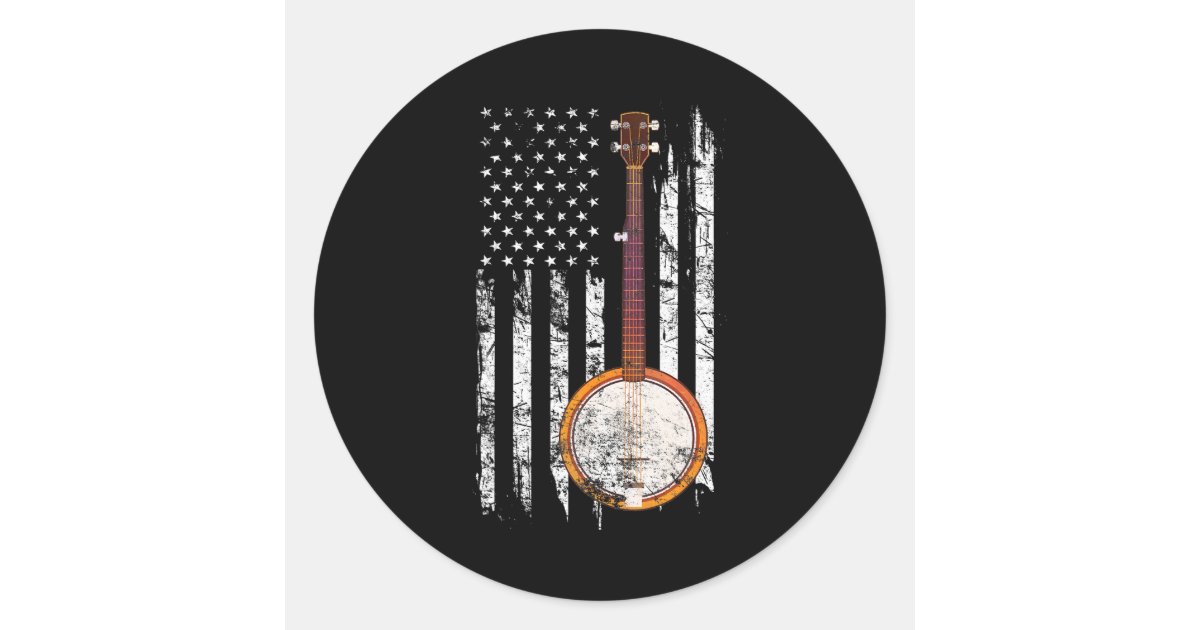 Bluegrass Banjo American US Flag Classic Round Sticker | Zazzle
