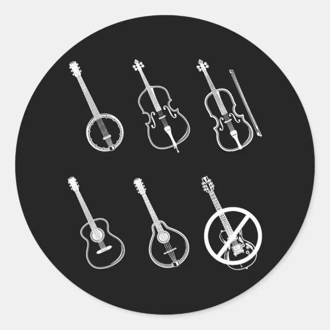 Bluegrass Music Vintage Banjo Mandolin Fiddle Classic Round Sticker ...