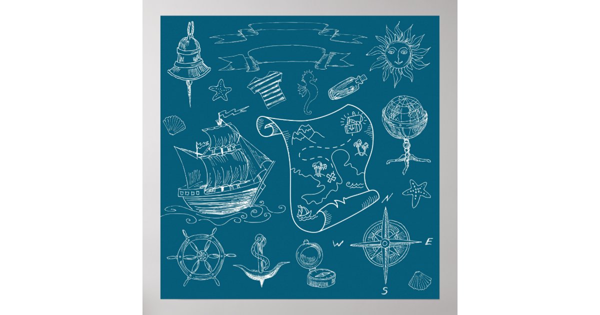 Blueprint Nautical Graphic Pattern Poster | Zazzle
