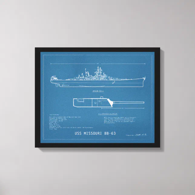 Blueprint USS Missouri BB-63 Canvas Print | Zazzle