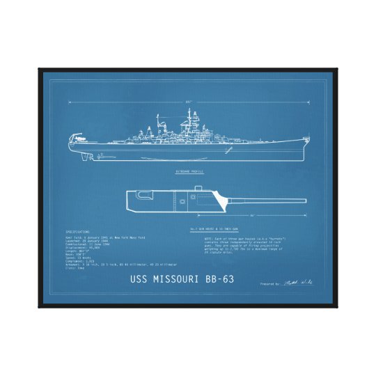 Blueprint USS Missouri BB-63 Canvas Print | Zazzle.com