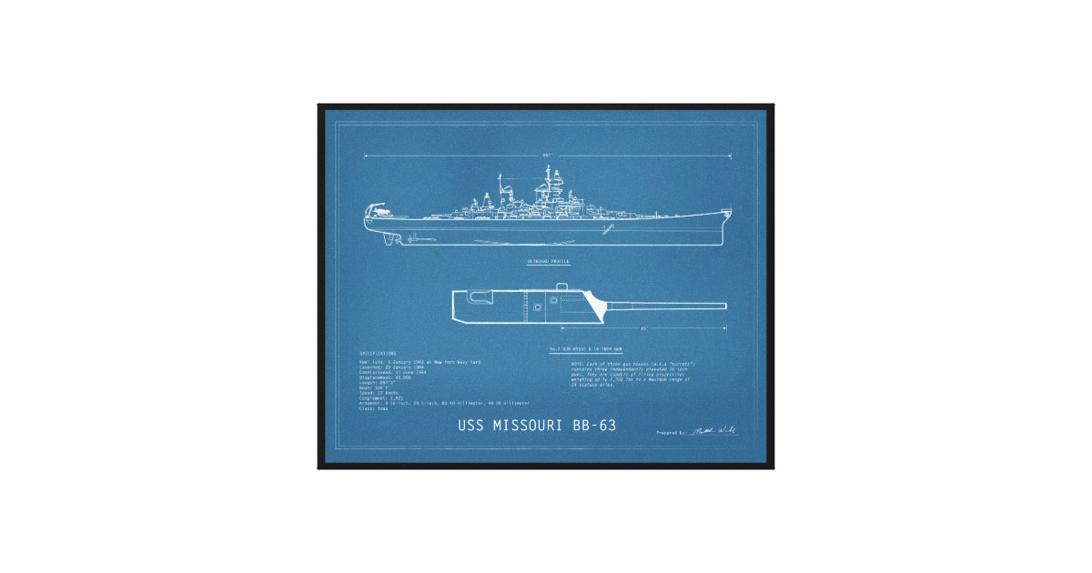 Blueprint USS Missouri BB-63 Canvas Print | Zazzle