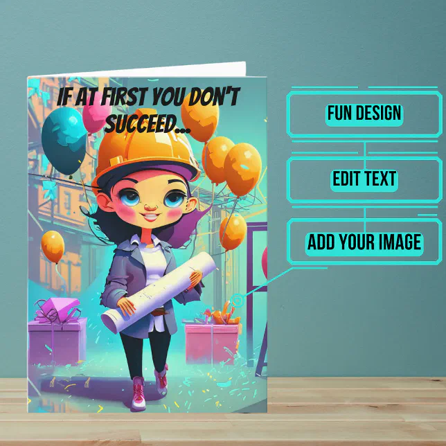 Blueprints and Female Engineer Birthday Card | Zazzle