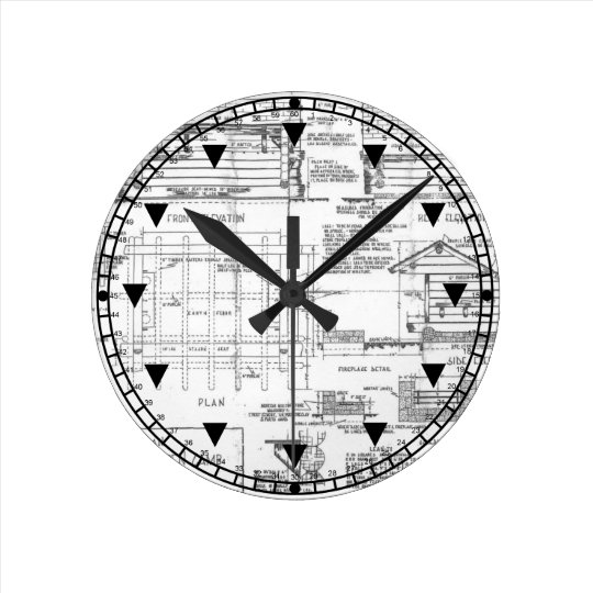 Blueprints Round Clock | Zazzle.com