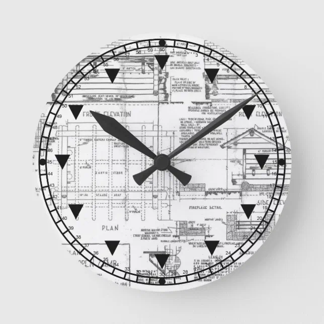 Blueprints Round Clock | Zazzle