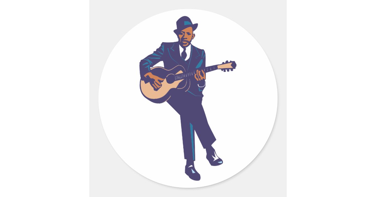 blues guitarist classic round sticker | Zazzle