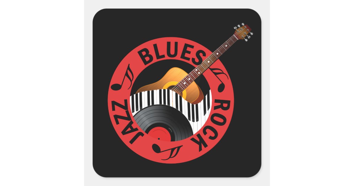 Blues Rock and Jazz Square Sticker | Zazzle