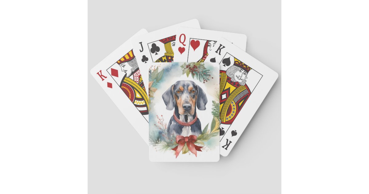 Bluetick Coonhound Christmas Wreath Festive Pup Poker Cards | Zazzle