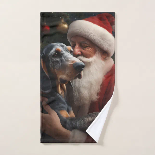Bluetick Coonhound With Santa Claus Christmas Bath Towel Set | Zazzle