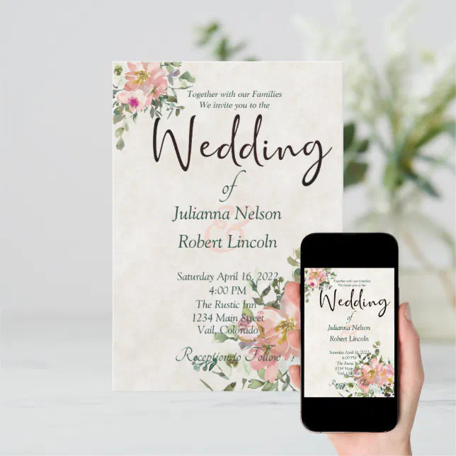 Blush and eggshell watercolor floral wedding invit invitation | Zazzle