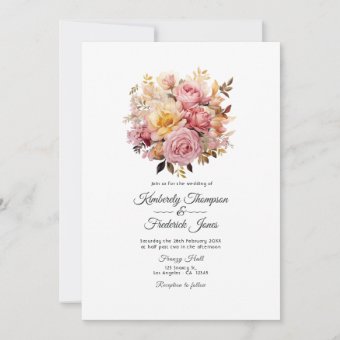 Blush and Gold Floral Wedding Invitation | Zazzle