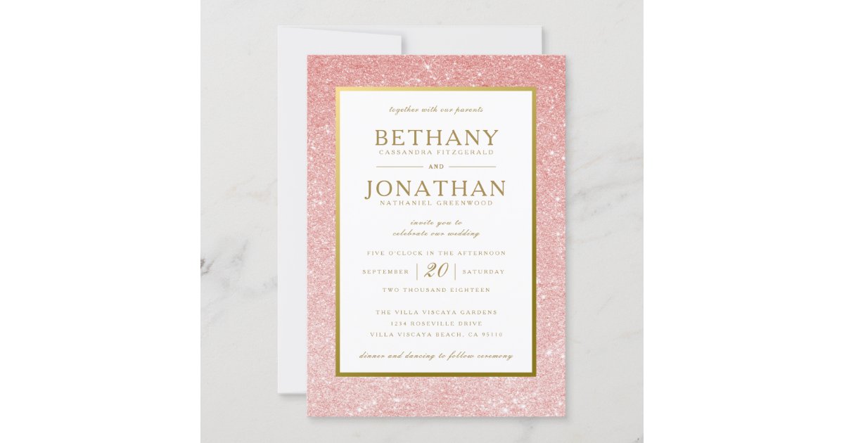 Blush and Gold Glitter Wedding Invitation | Zazzle