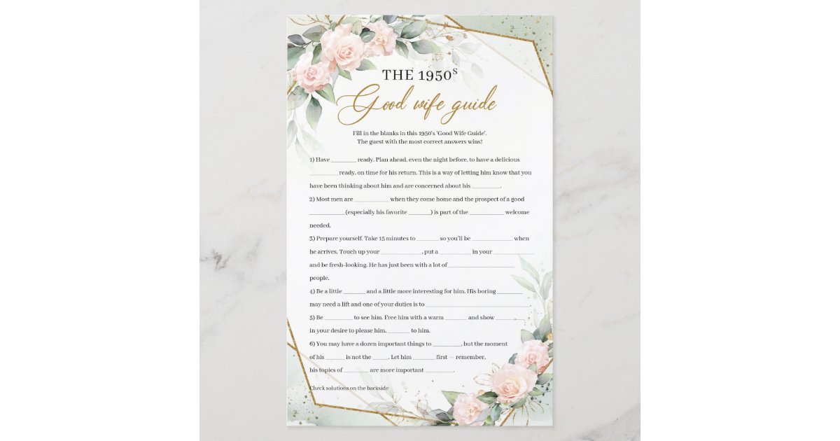 Blush and gold The 1950s Good Wife Guide game | Zazzle
