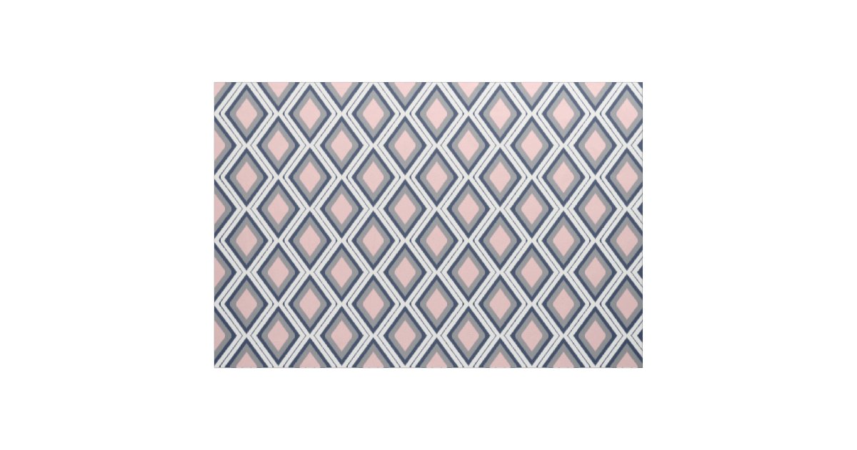 Blush and Navy Diamond Ikat Pattern Fabric | Zazzle
