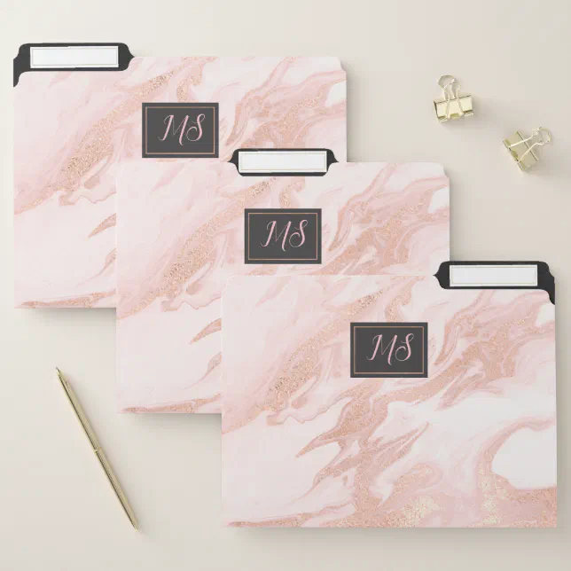 Blush and Rose Gold Marbled File Folder Set | Zazzle