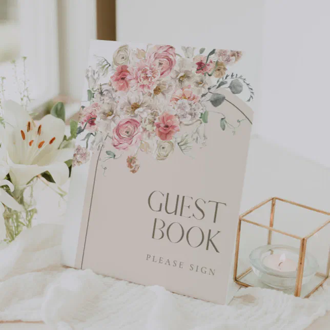 Blush and White Floral Arch Guest Book Sign | Zazzle
