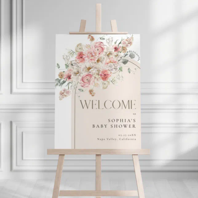 Blush and White Floral Arch Welcome Sign | Zazzle