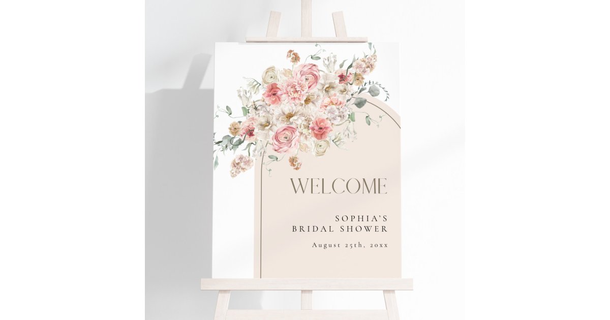 Blush and White Floral Arch Welcome Sign | Zazzle