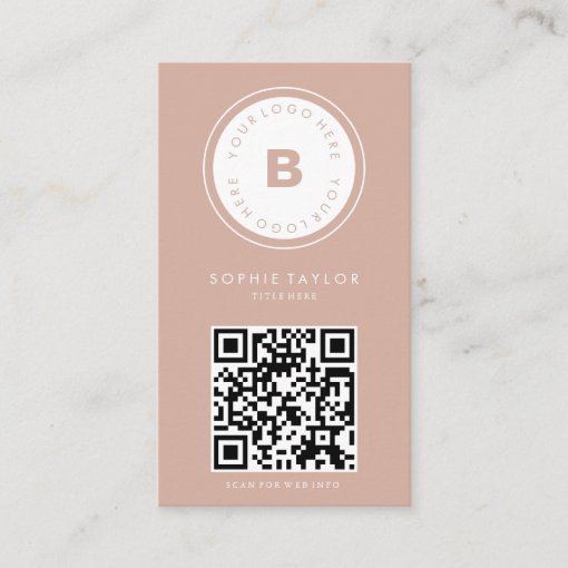 Blush and White Minimalist Vertical Qr Code Business Card | Zazzle
