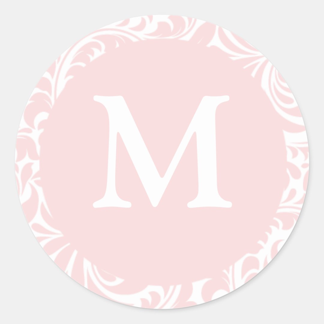 Blush And White Monogram M Wedding Favor Stickers | Zazzle