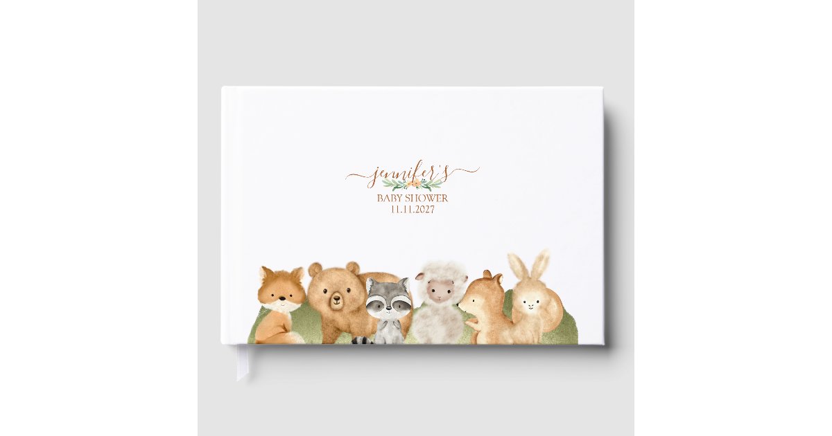 Blush animals wild Baby Shower Modern Guest Book | Zazzle