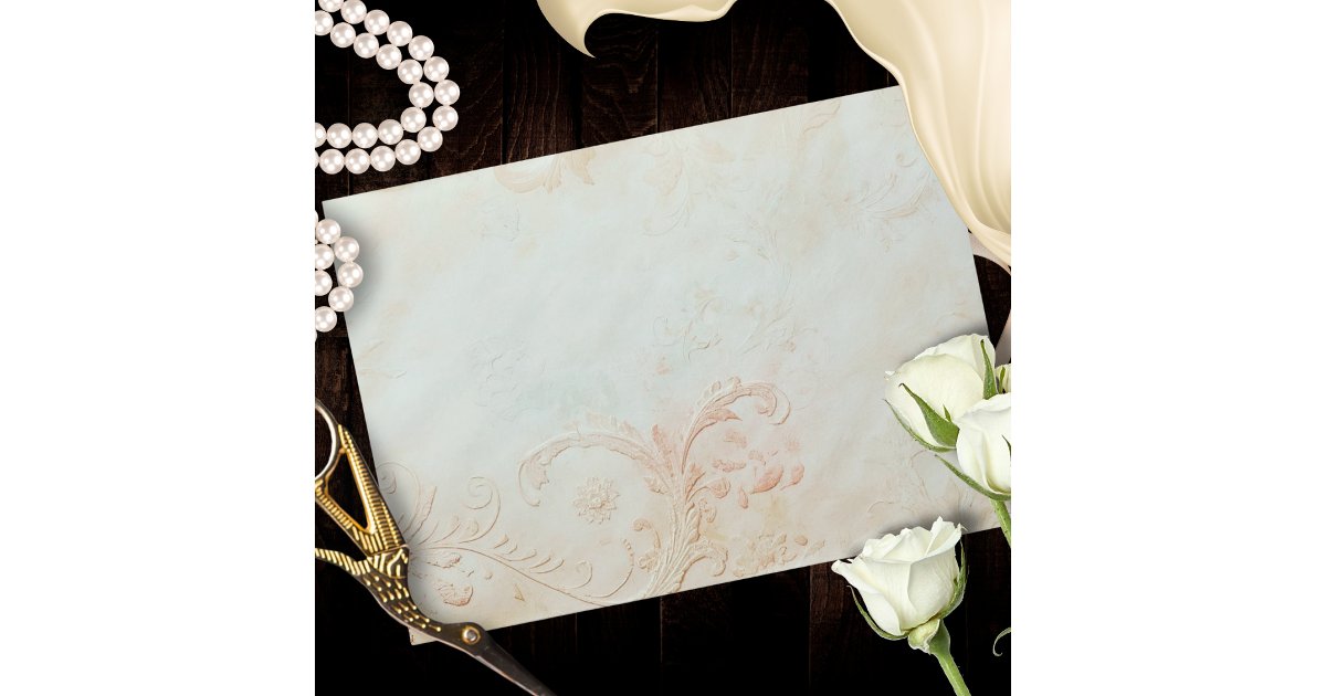 Blush Aqua Baroque Heart Lace Texture Envelope | Zazzle