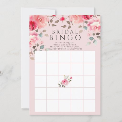 Blush Blossoms Bridal Shower Bingo Game Invitation | Zazzle