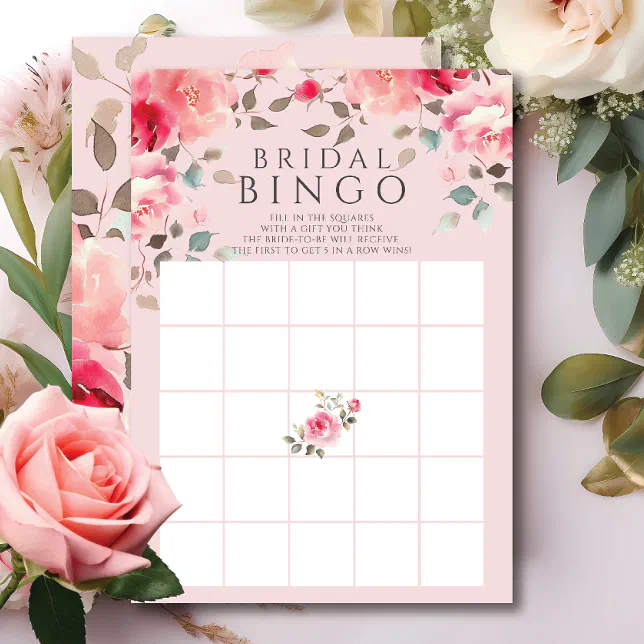Blush Blossoms Bridal Shower Bingo Game Invitation | Zazzle