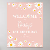 Blush Boho Daisy Floral Girl 1st Birthday Welcome Poster | Zazzle