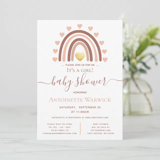 Blush Boho Rainbow Its a Girl Baby Shower Invitation | Zazzle