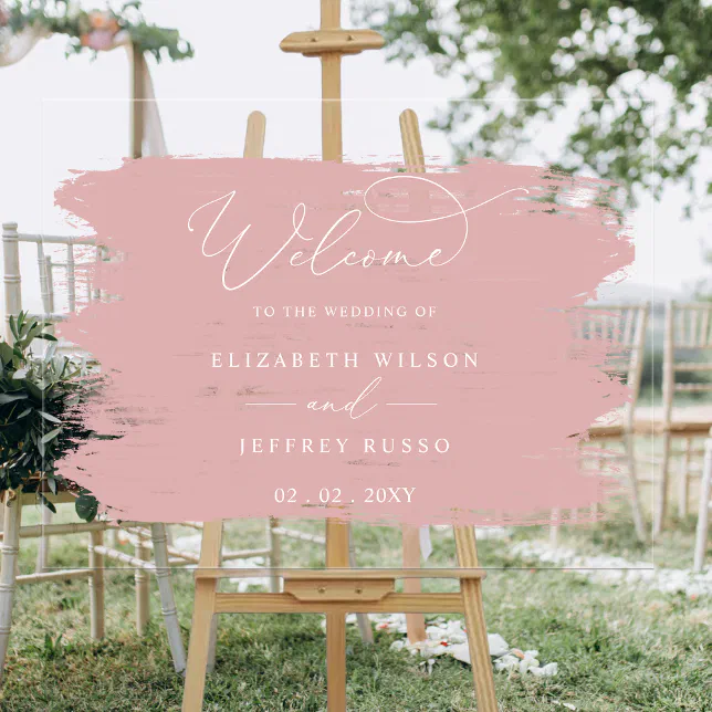 Blush Brush Strokes Wedding Welcome Sign | Zazzle