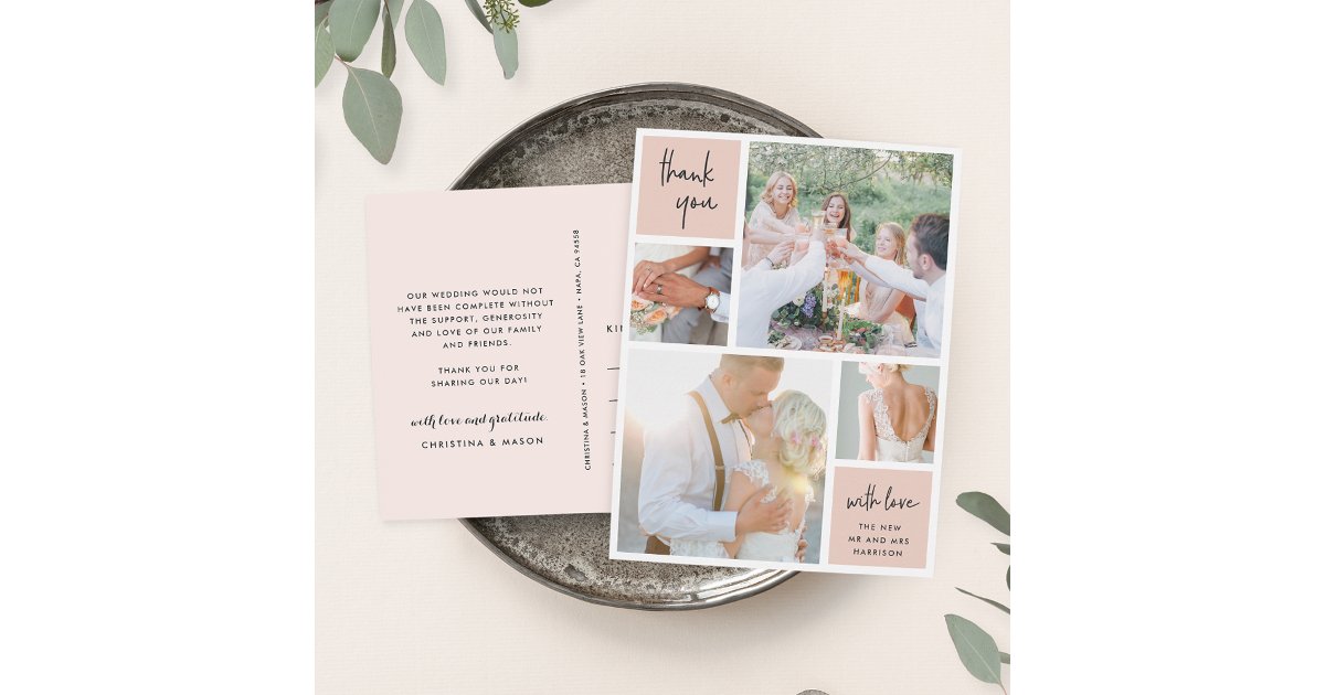 Blush Collage | Wedding Photo Thank You Postcard | Zazzle