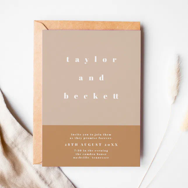 Blush Color Block Wedding Invitation | Zazzle