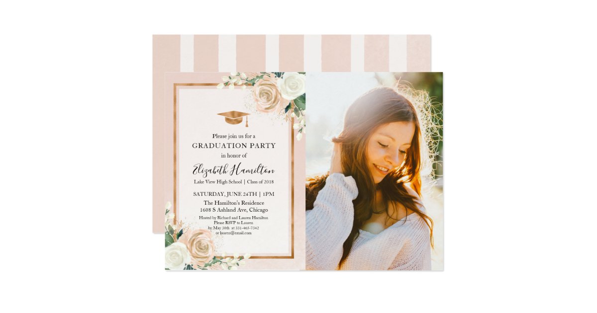 Blush & Copper Floral Graduation Party Photo Invitation | Zazzle.com