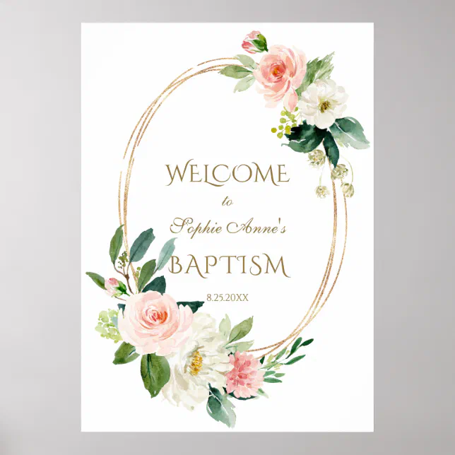 Blush Cream Floral Gold Frame Welcome Wedding Sign | Zazzle
