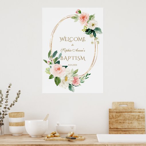 Blush Cream Floral Gold Frame Welcome Wedding Sign | Zazzle